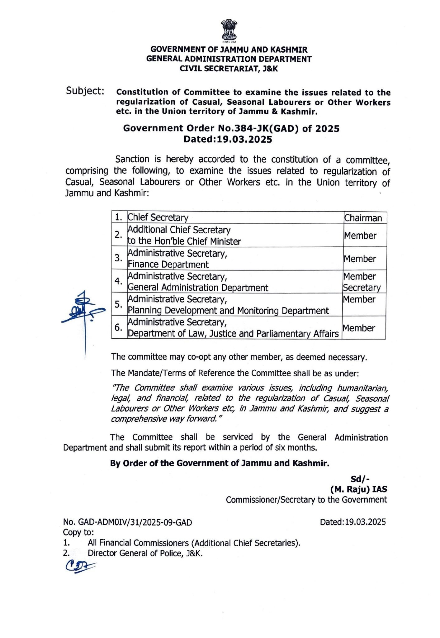 J&K Govt Sets Up Committee To Address Daily Wage Workers’ Regularisation